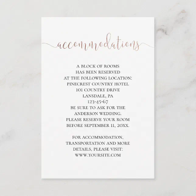 Gold wedding accommodations. Simple modern details Enclosure Card | Zazzle