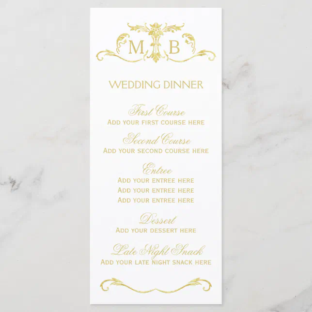 Gold wedding dinner menu template set | Zazzle