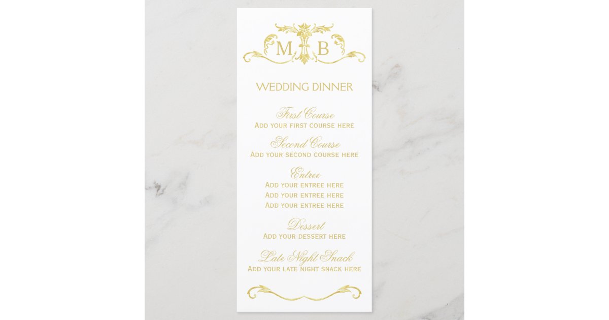 Gold wedding dinner menu template set | Zazzle
