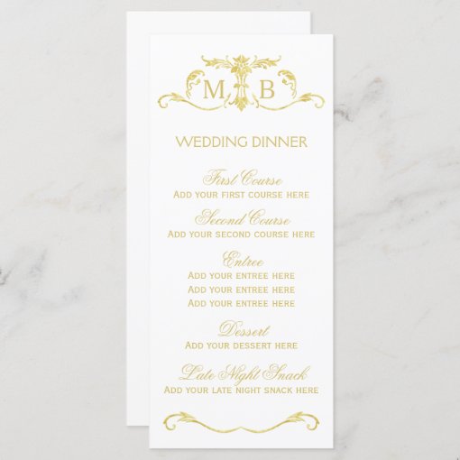 Gold wedding dinner menu template set | Zazzle