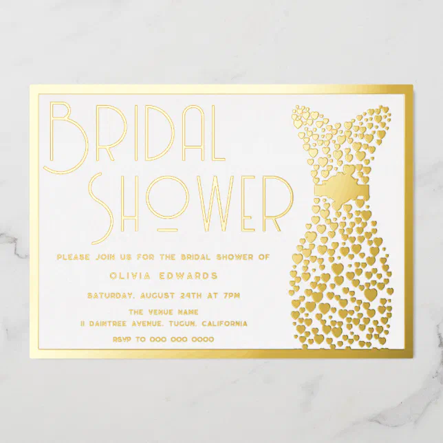 Gold Wedding Gown Elegant Bridal Shower Foil Invitation | Zazzle