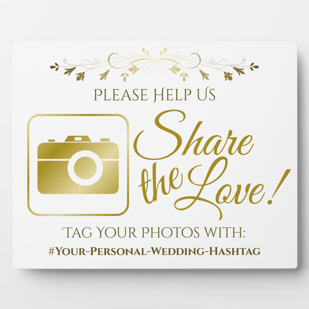 Gold Wedding Photo Share Hashtag Sign Plaque | Zazzle