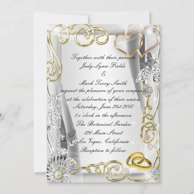 Gold Wedding Rings And Hearts Invitation | Zazzle