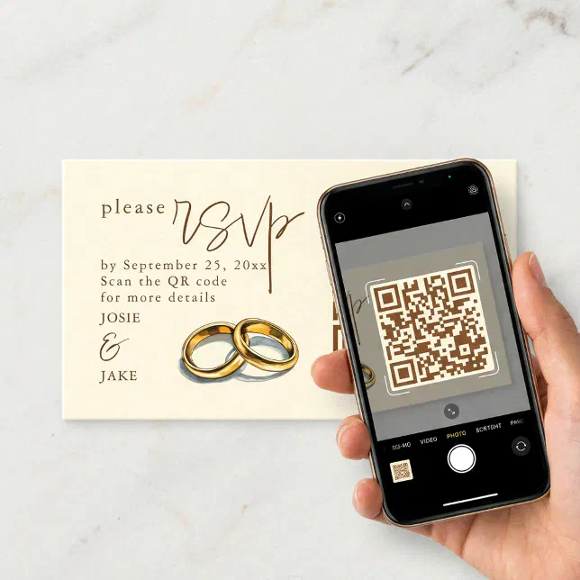 Gold Wedding Rings Illustration RSVP QR Code Enclosure Card | Zazzle