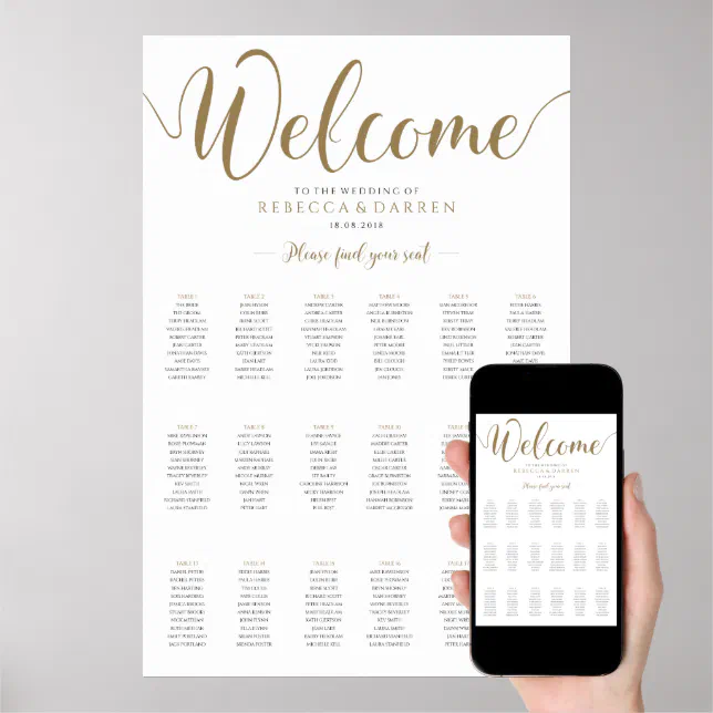 Gold Wedding Seating Chart with 18 Tables | Zazzle