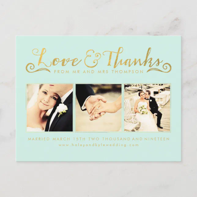 Gold Wedding Thank You Script Typography Photo Postcard | Zazzle