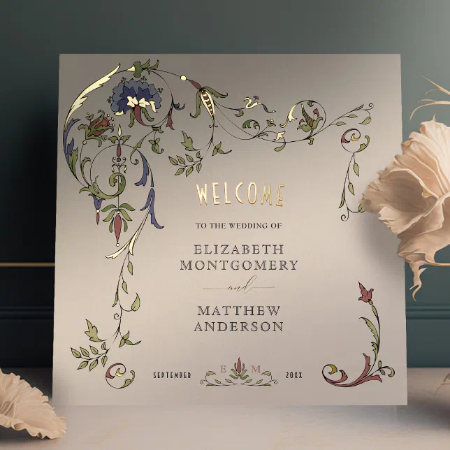 Gold Welcome Sign Victorian Ornament Wedding | Zazzle