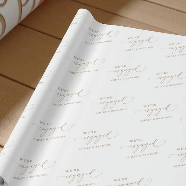 Gold We're Engaged Elegant Engagement Party Wrapping Paper | Zazzle