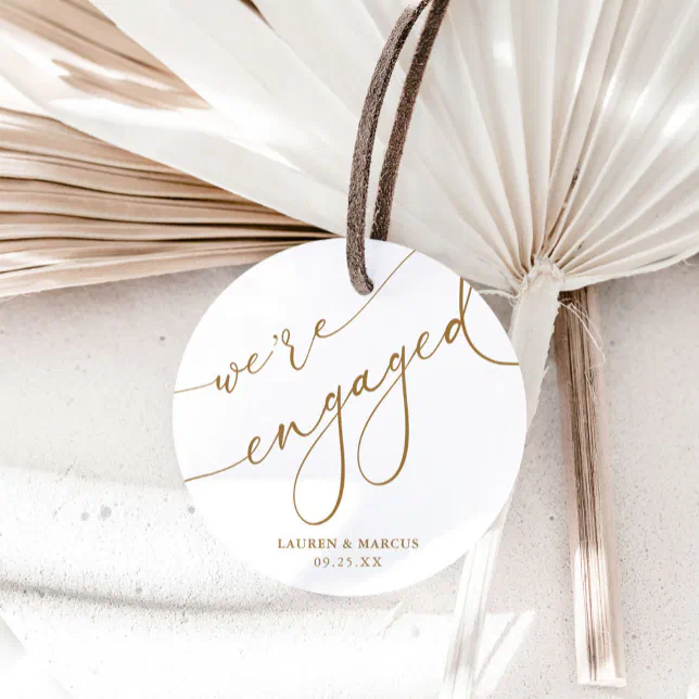 Gold We're Engaged Engagement Party Favor Tags | Zazzle