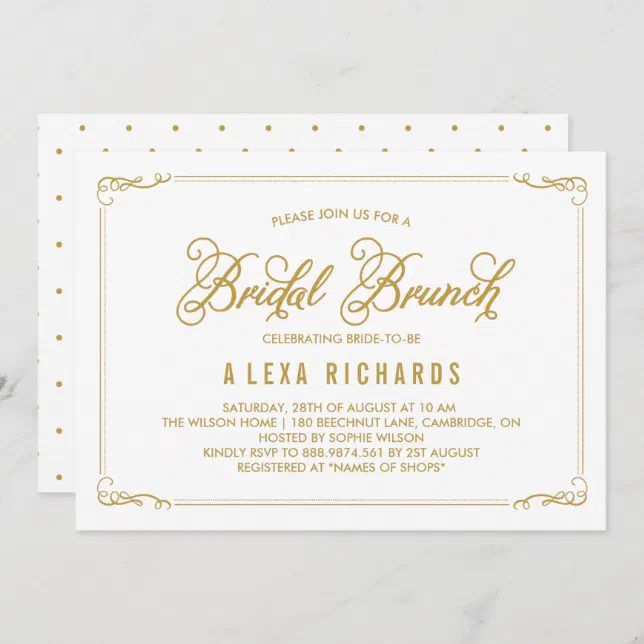 Gold Whimsical Borders Bridal Brunch Invitation | Zazzle