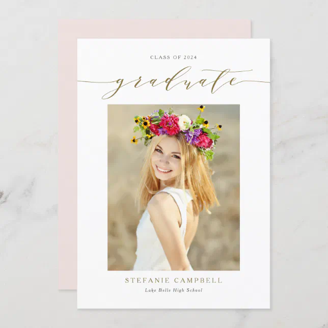 Gold Whimsical Script 2023 Photo Graduation Invitation | Zazzle