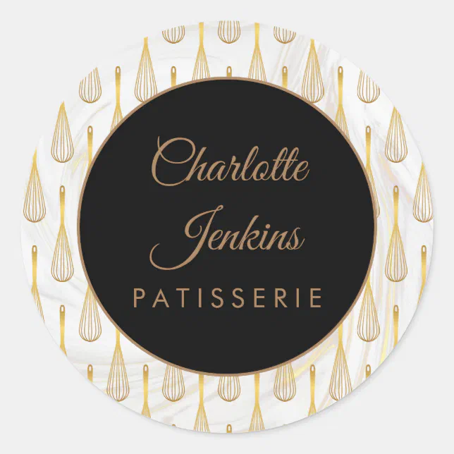 Gold Whisk Pattern Bakery Patisserie Marble Swirls Classic Round ...