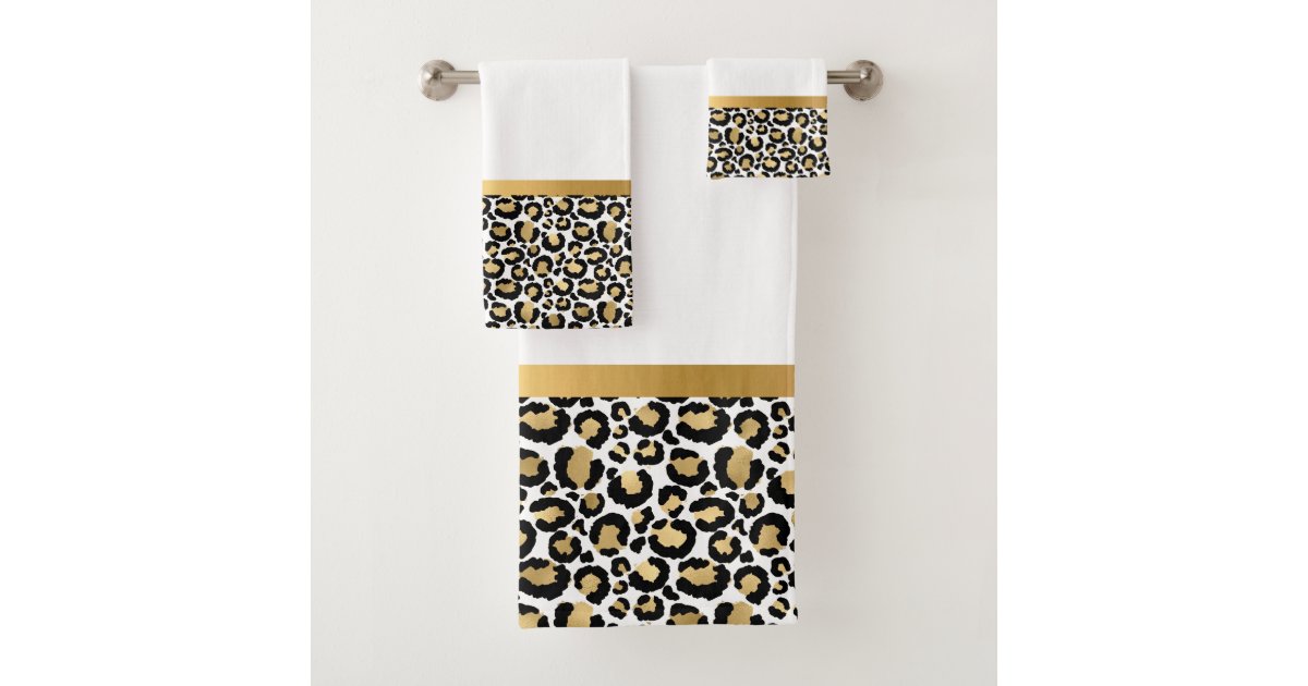 GOLD WHITE ANIMAL LEOPARD BATHROOM SET | Zazzle