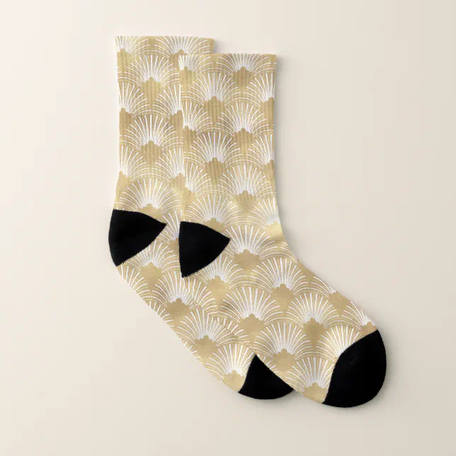 Gold & White Art-Deco Pattern 21 Socks | Zazzle