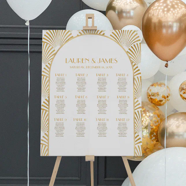 Gold White Art Deco Wedding Seating Chart Foam Board | Zazzle