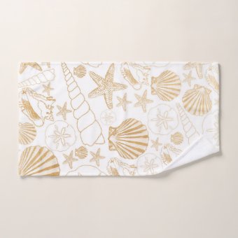 Gold White Beach themed bath decor, sea shells Bath Towel Set | Zazzle