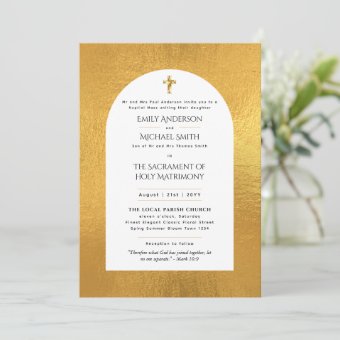 Gold White Catholic Nuptial Mass Wedding Invitation | Zazzle