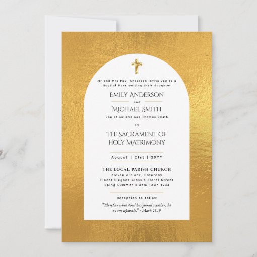 Gold White Catholic Nuptial Mass Wedding Invitation | Zazzle