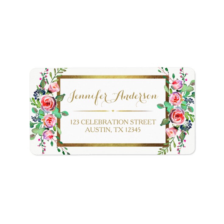 Gold White Chic Beautiful Floral Roses Label | Zazzle