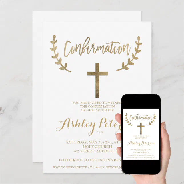 Gold white chic elegant typography confirmation invitation | Zazzle