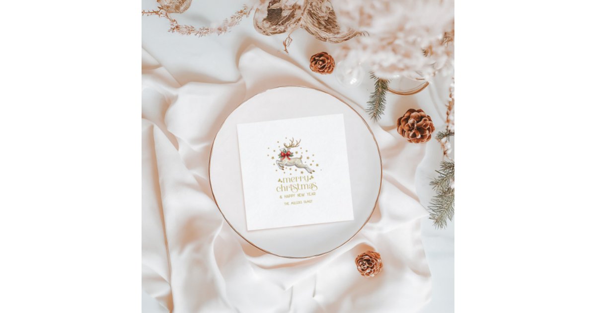 Gold White Christmas Reindeer Napkins | Zazzle