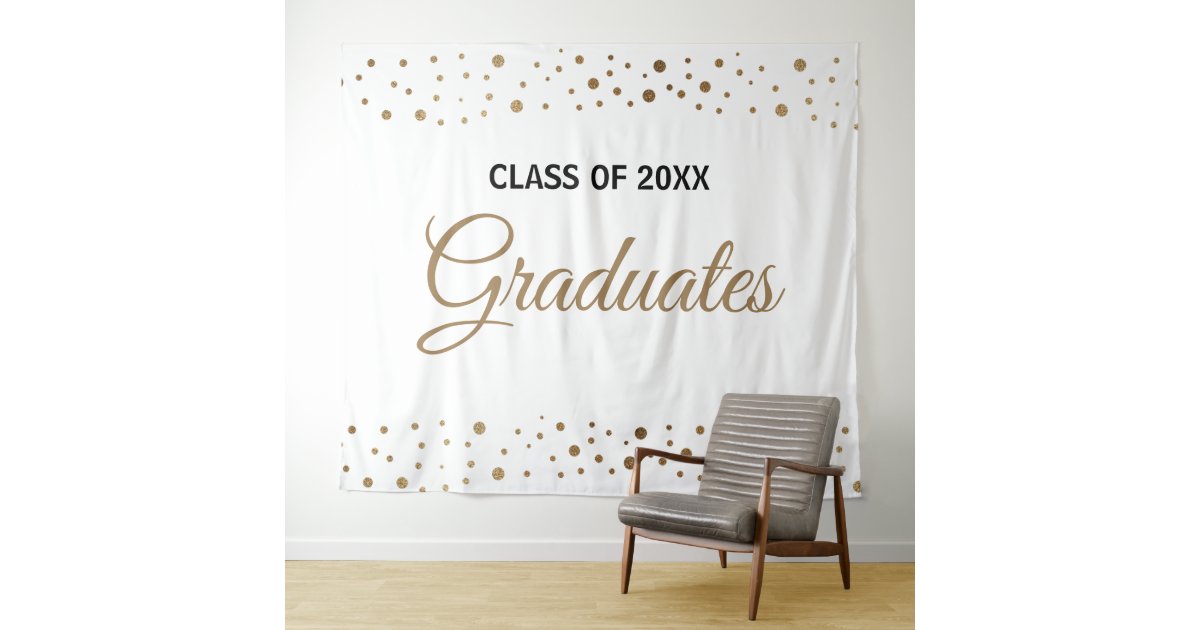 Gold White Class of Graduates backdrop | Zazzle