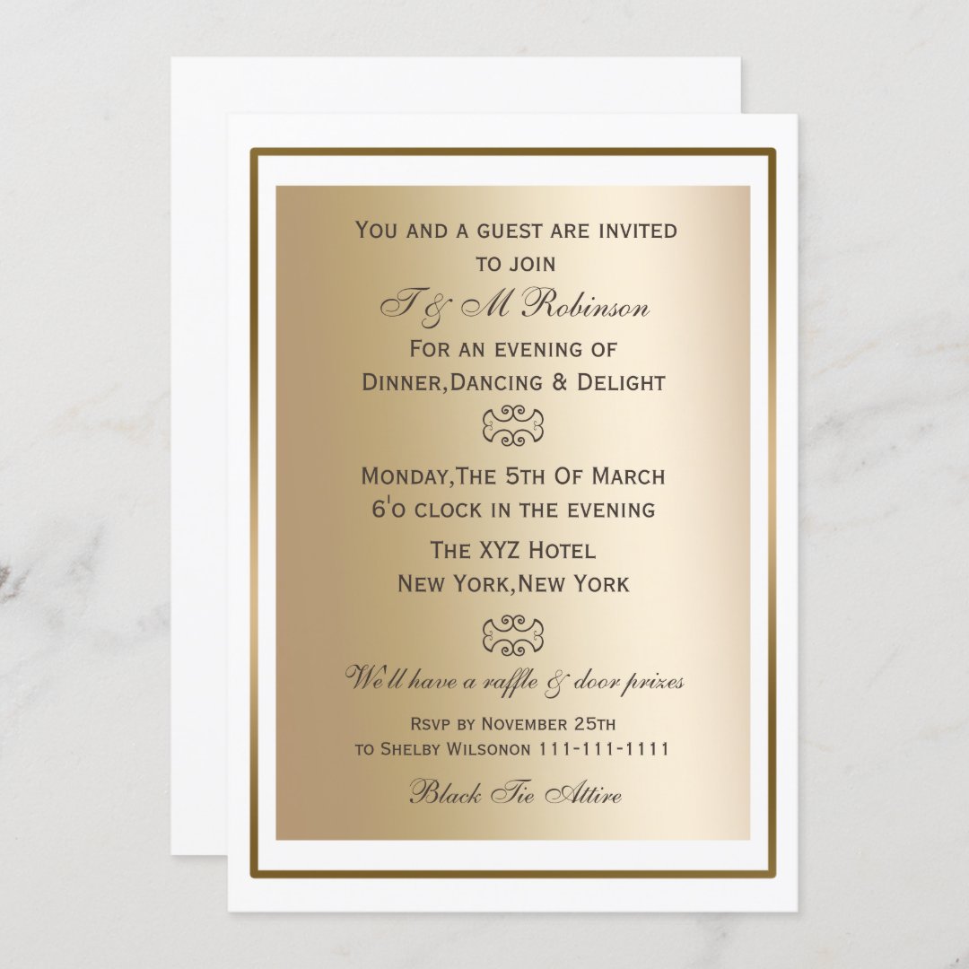 gold white corporate event invitations | Zazzle