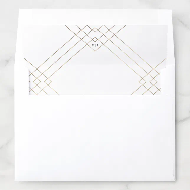 Gold White Elegance Diamond Geo Deco Wedding Envelope Liner | Zazzle