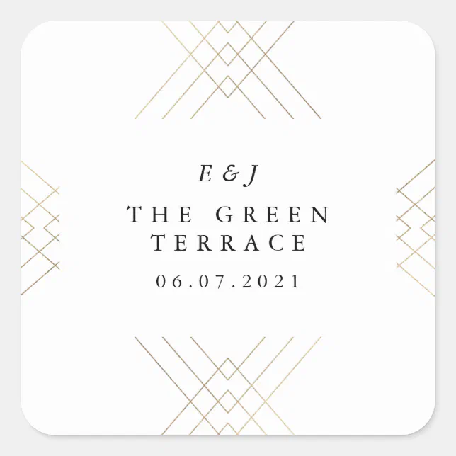 Gold White Elegance Diamond Geo Deco Wedding Square Sticker | Zazzle