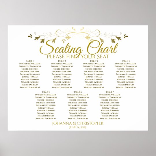 Gold & White Elegant 7 Table Wedding Seating Chart | Zazzle.com