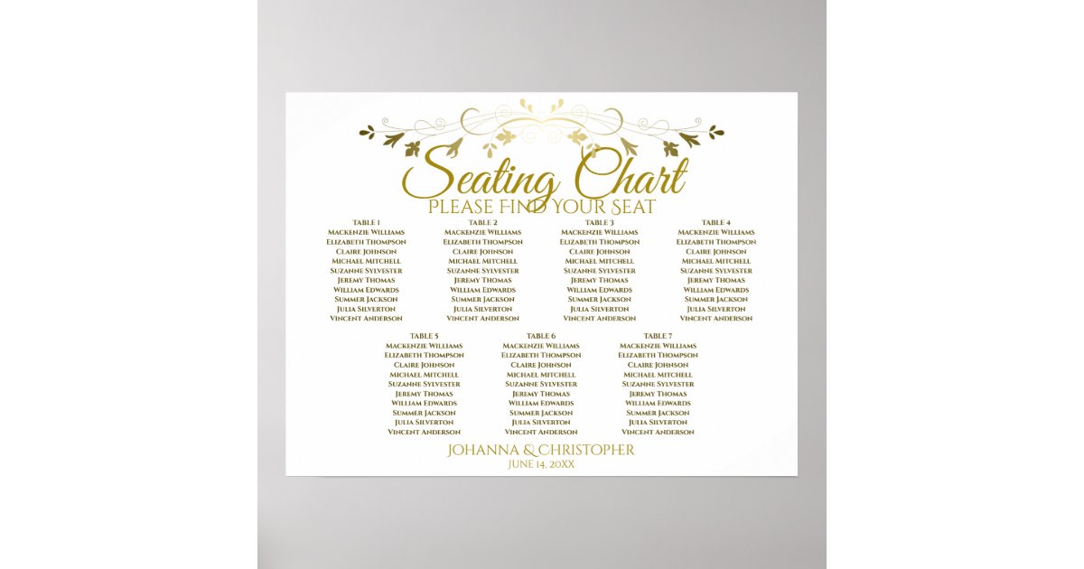 Gold & White Elegant 7 Table Wedding Seating Chart | Zazzle