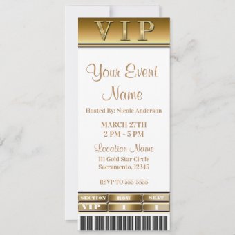 Gold & White Elegant Dinner Party VIP Ticket Invitation | Zazzle