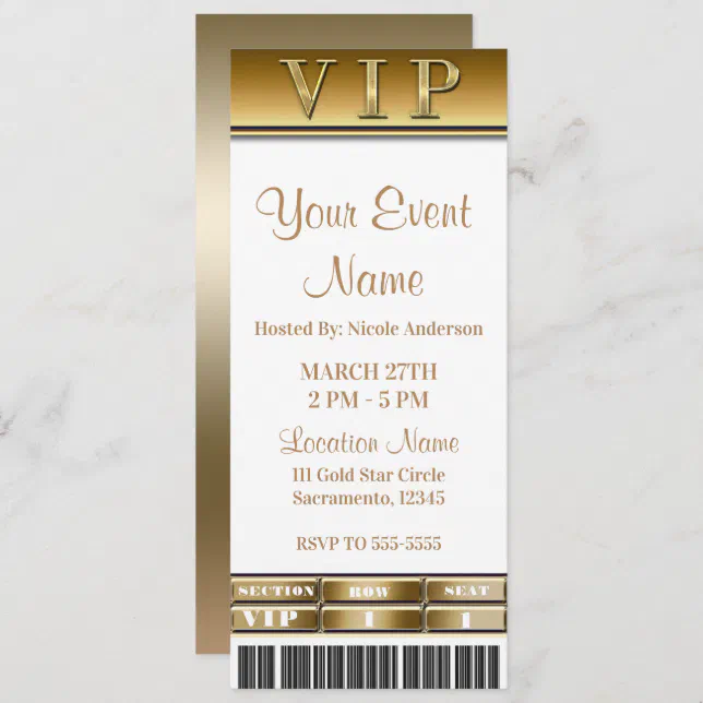 Gold & White Elegant Dinner Party VIP Ticket Invitation | Zazzle