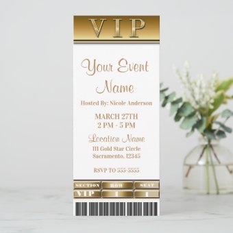 Gold & White Elegant Dinner Party VIP Ticket Invitation | Zazzle