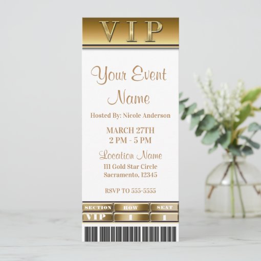 Gold & White Elegant Dinner Party VIP Ticket Invitation | Zazzle