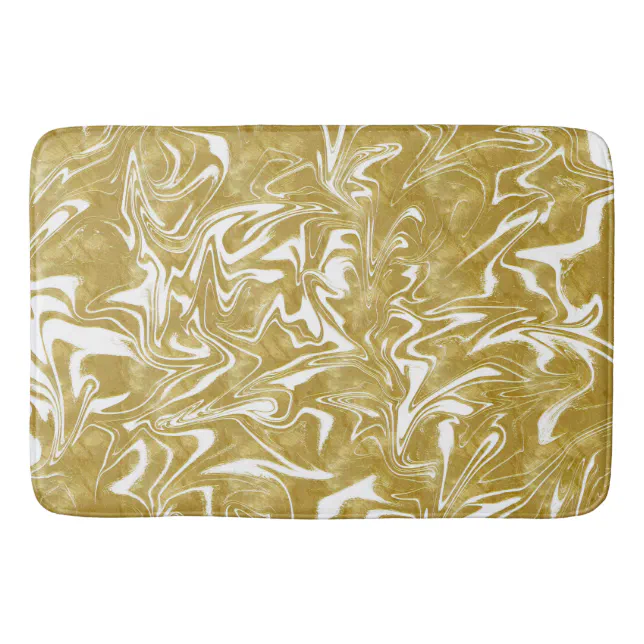 Gold & White Elegant Glam Marble Swirl Bath Mat | Zazzle