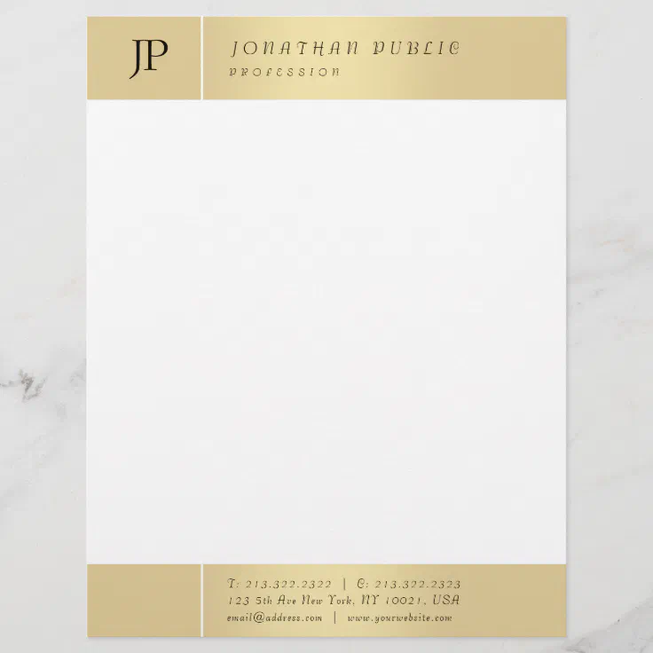 Gold White Elegant Monogrammed Modern Template Letterhead | Zazzle