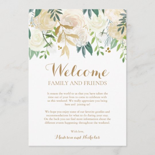 Gold White Flower Wedding Hotel Welcome Cards | Zazzle.com