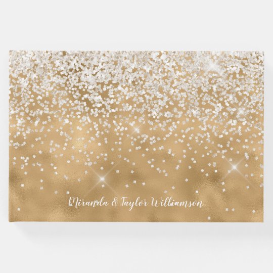 Gold White Glitz Glitter Guest Book | Zazzle.com