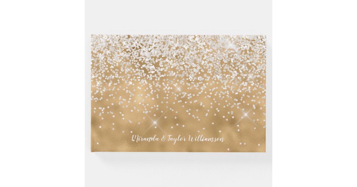 Gold White Glitz Glitter Guest Book | Zazzle