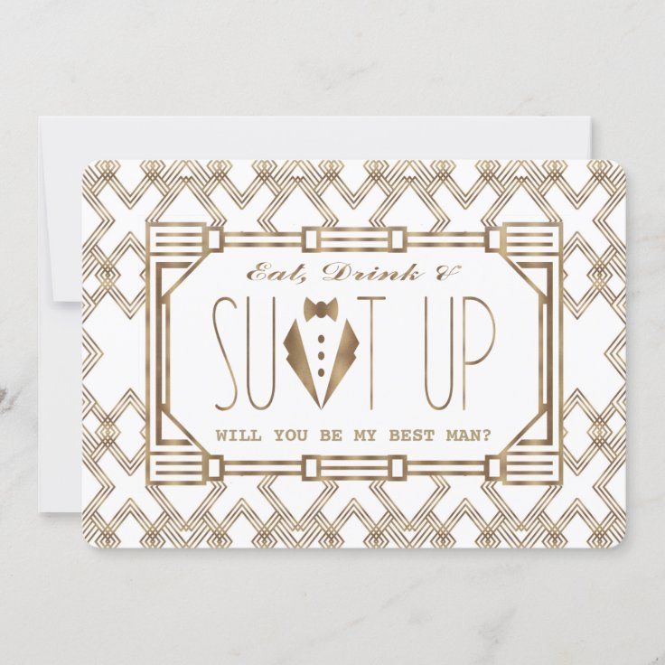 Gold & White Great Gatsby WILL YOU BE MY BEST MAN Invitation | Zazzle