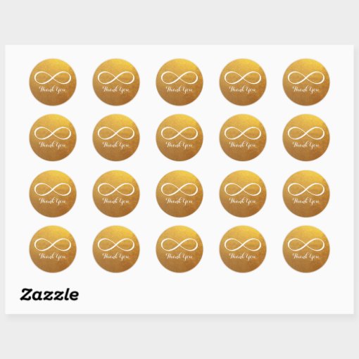 Gold White Infinity Symbol Thank You Classic Round Sticker | Zazzle