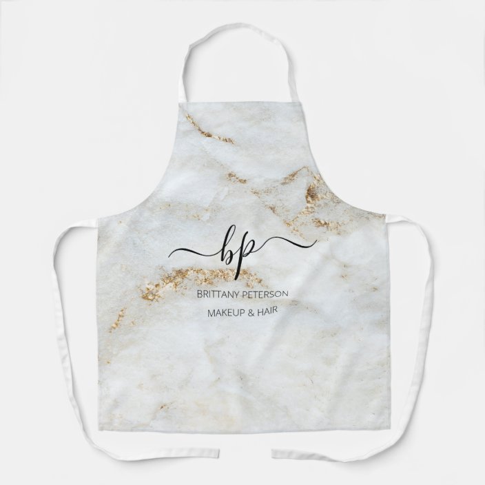 Gold White Marble Business Staff Uniform Monogram Apron | Zazzle.com