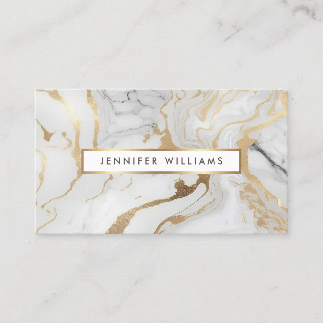 Gold White Marble Elegant Modern QR Code Business Card | Zazzle