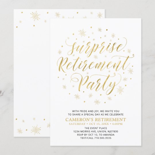 Gold & White | Modern Surprise Retirement Party Invitation | Zazzle.com