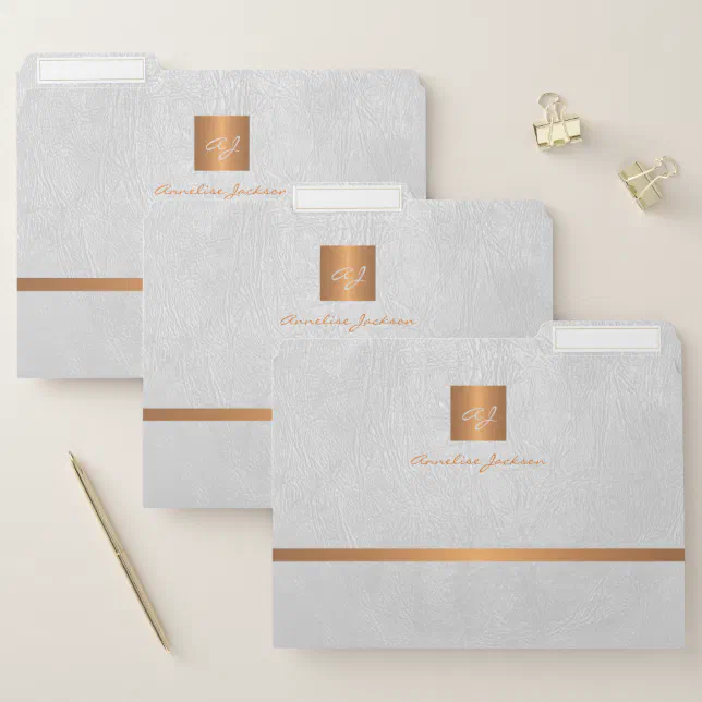 Gold white monogrammed modern elegant chic file folder | Zazzle