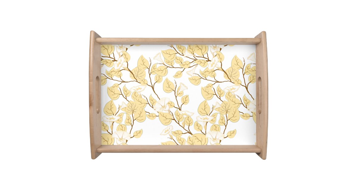 Gold White Morning Glory Flower Serving Tray | Zazzle