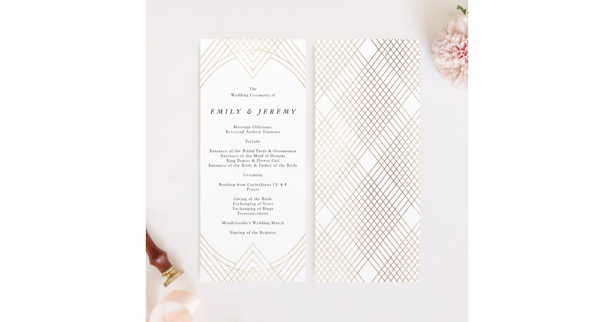 Gold White Oval Geometric Art Deco Gatsby Wedding Program | Zazzle