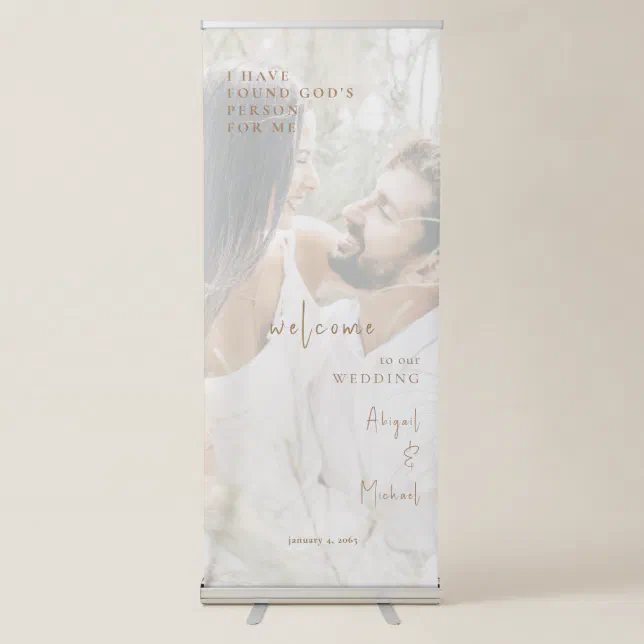 Gold & White Photo Wedding Retractable Banner | Zazzle