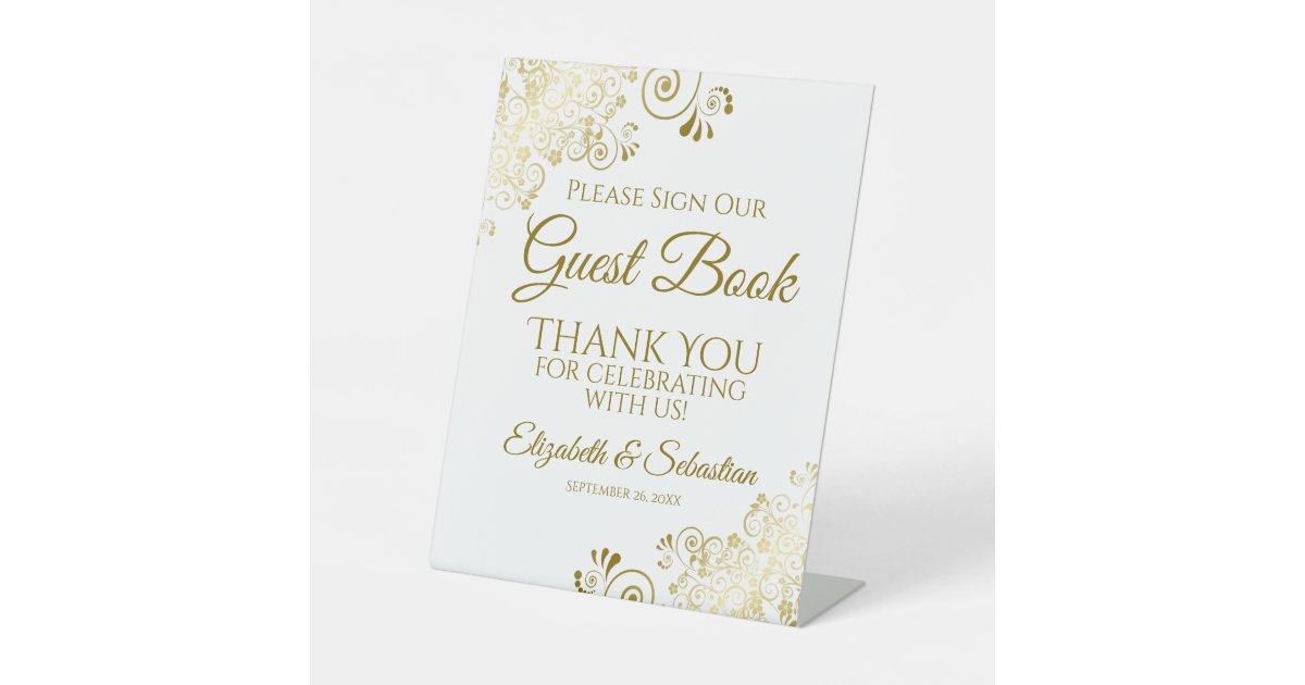 Gold & White Posh Please Sign our Guest Book Sign | Zazzle